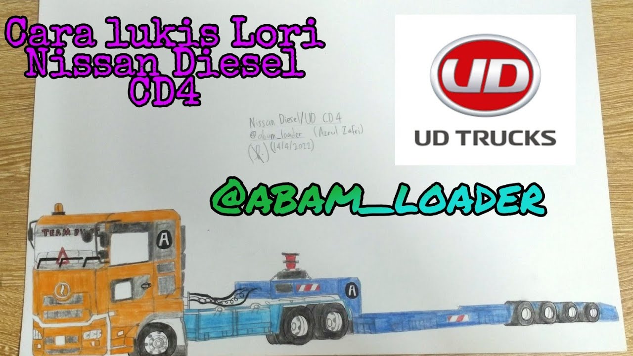Cara lukis Lori Nissan Diesel CD4 with Low loader trailer - YouTube