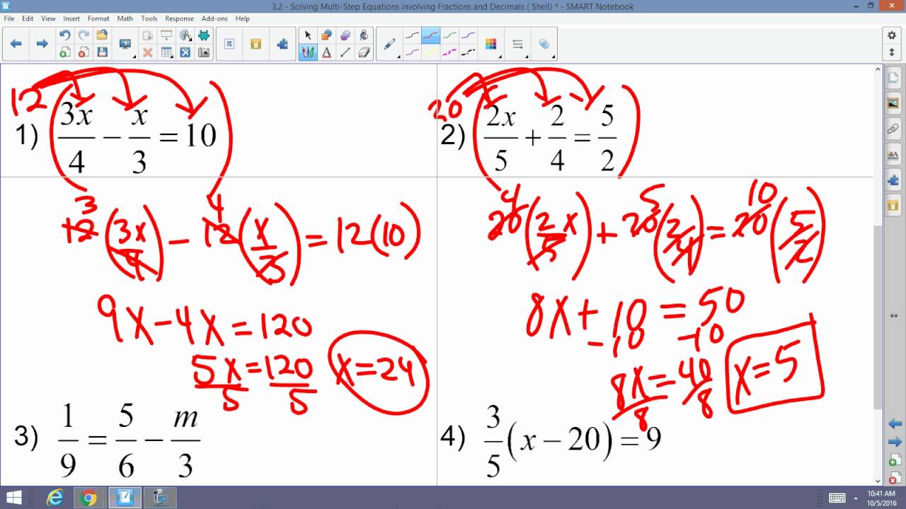 Algebra 2 Accelerated: 3.2: Solving Multi Step Equations involving ...