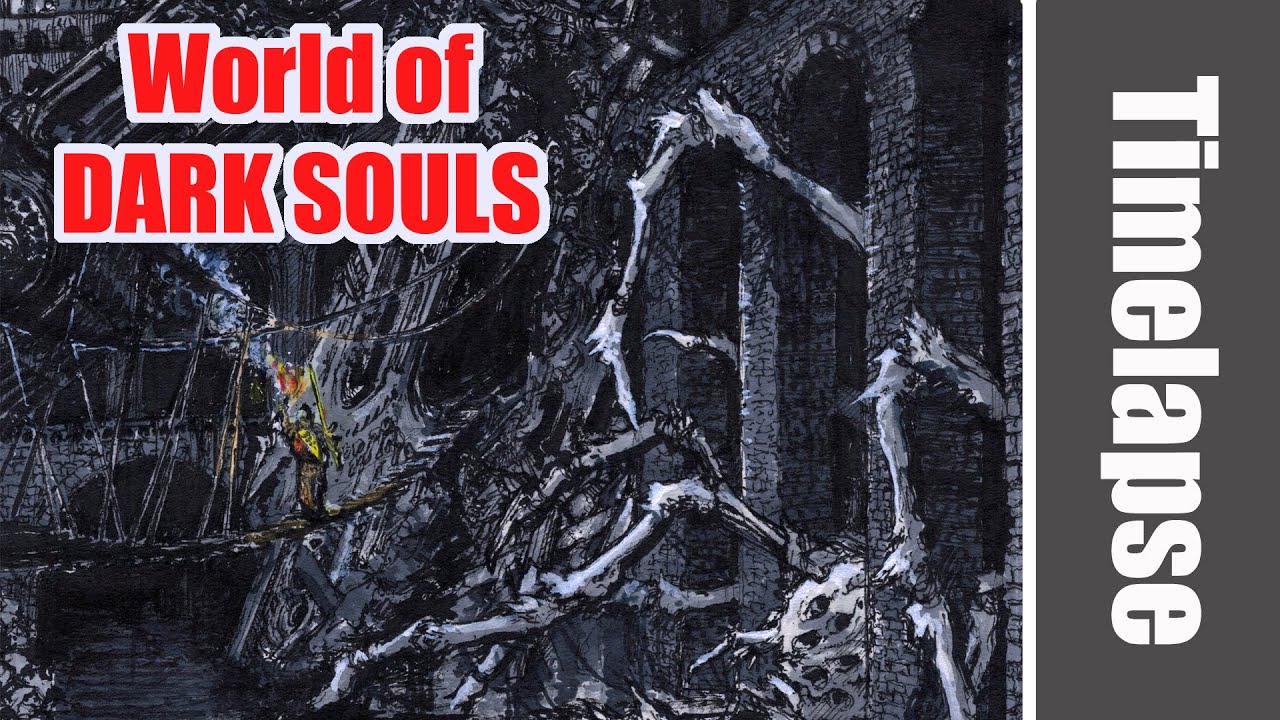 Drawing a creepy Dark Souls scenery (no reference, no outlines ...