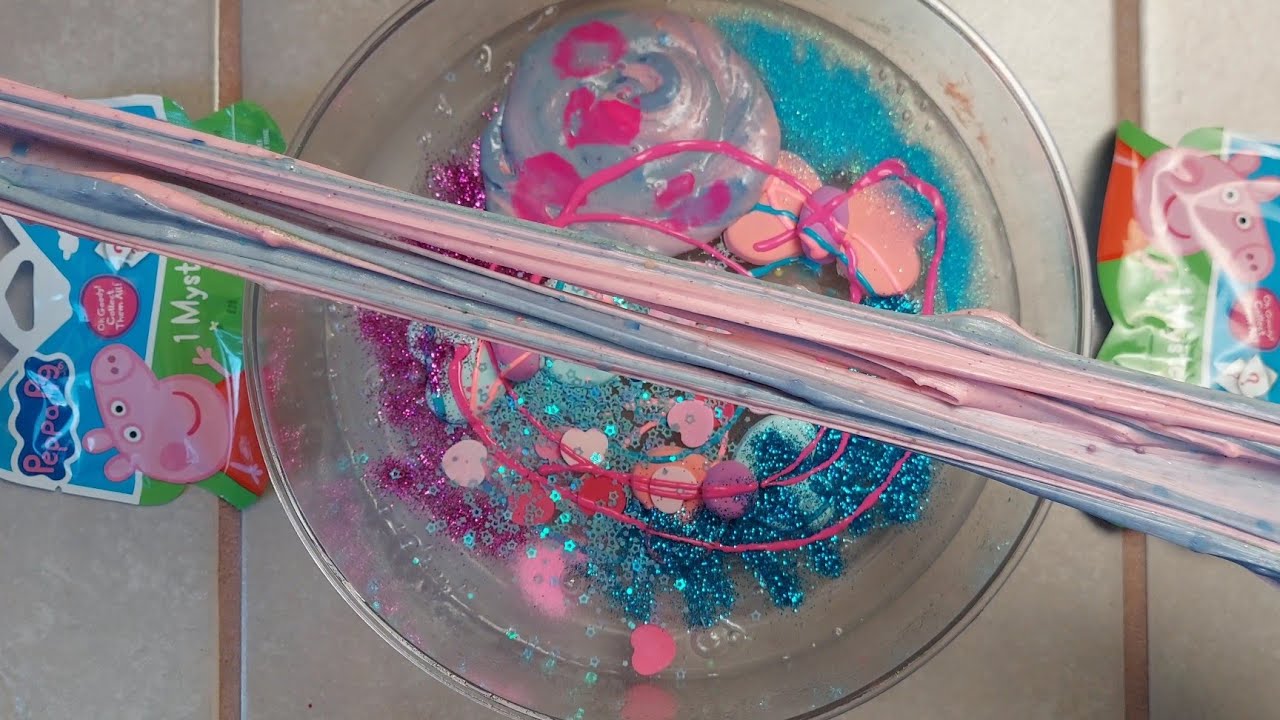 Clear Slime Mixing ASMR - Beautiful Blue Purple Pink - Peppa Pig ...
