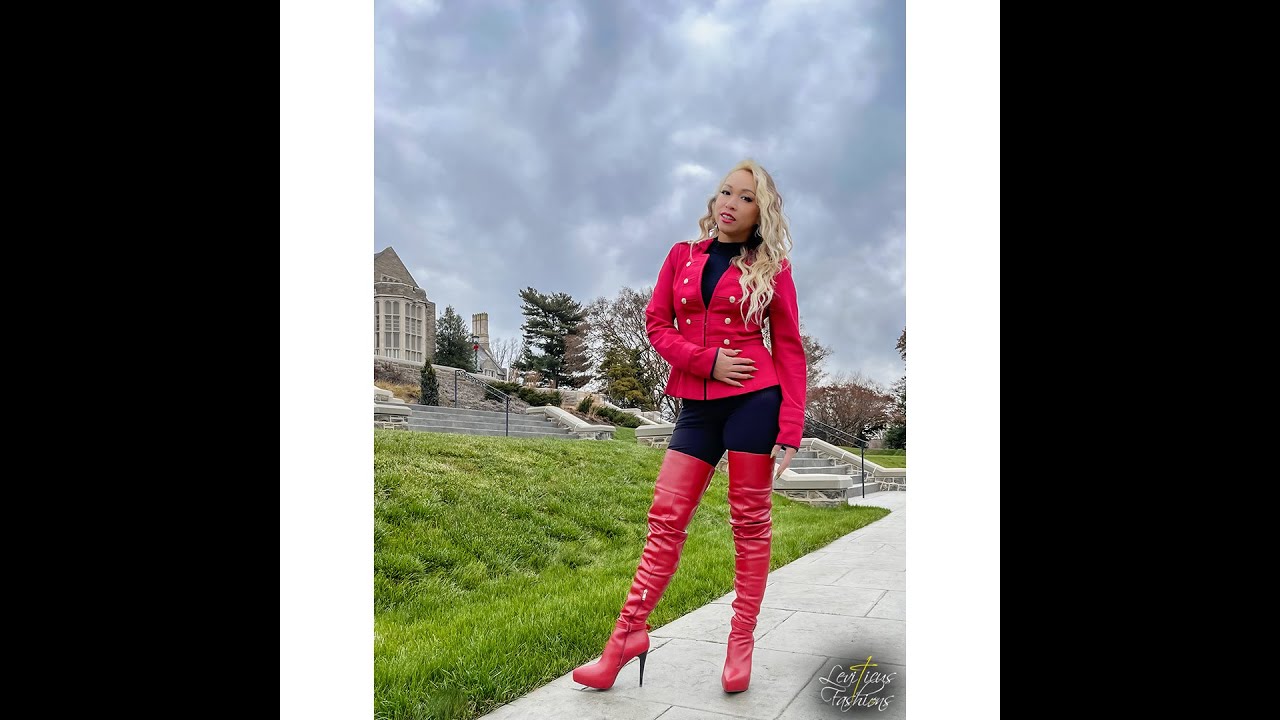 MARIA MODELS WINTER FASHIONS RED MILITARY STYLE JACKET BLACK BODYSUIT ...