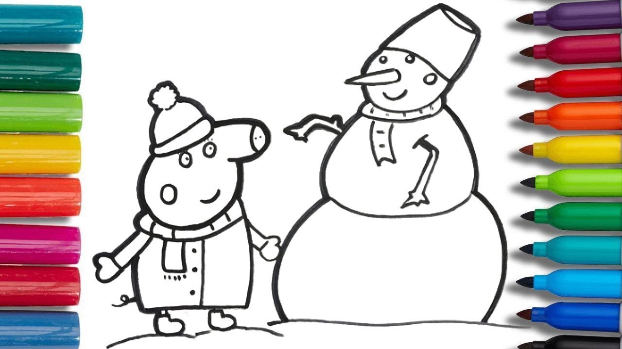 Peppa Pig and the Huge Snowman Drawing and Coloring | Drawing video for ...