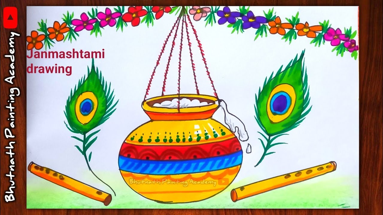 Janmashtami drawing|| Dahi Handi drawing - YouTube