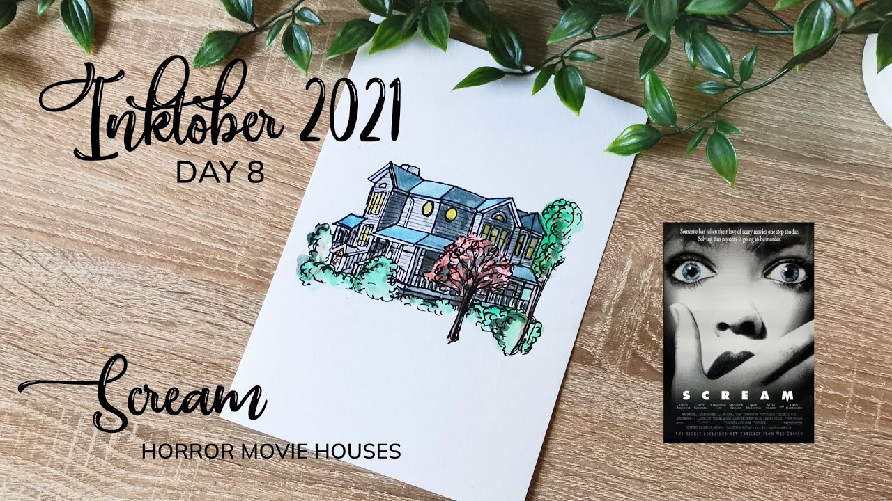 Inktober day 8 - horror movie houses in ink - Scream - YouTube