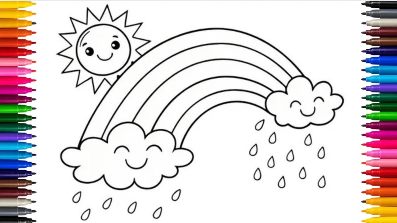 How to Draw Rainbow, Cloud and Sun Drawing Step by Step for kids ...