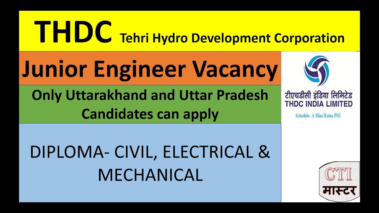 THDC Junior Engineer Vacancy 2023 II THDC India limited JE vacancy 2023 ...