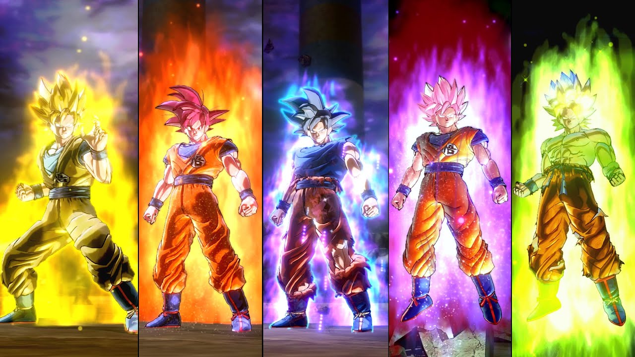 Goku's All New Transformations w/Anime Auras SSJ1-2-3-4-G-B-BK-R-PU-FP ...