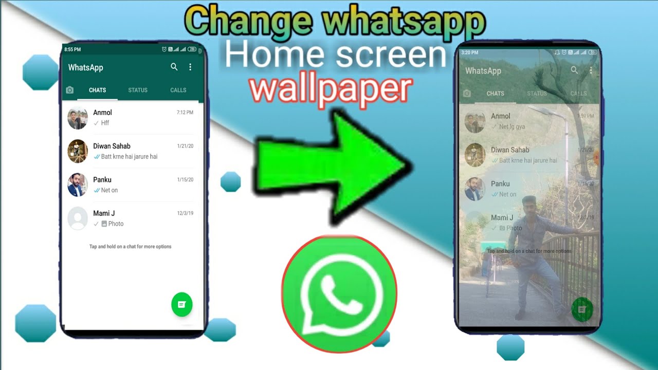 💥Whatsapp के home screen पे अपनी फोटो कैसे लगाए! Change the home screen ...