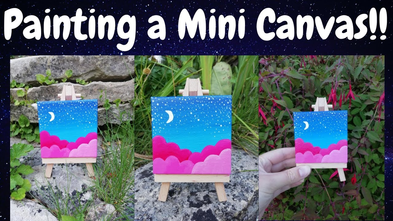 PAINTING A MINI CANVAS!!! How to Paint Clouds and Easily Blend Acrylic ...