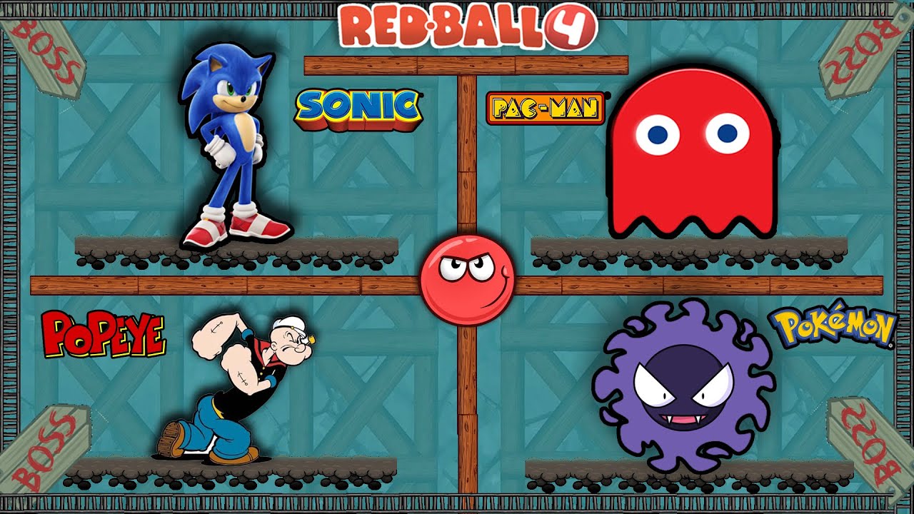 RED BALL 4 vs PACMAN vs SONIC vs POKEMON vs POPEYE - YouTube