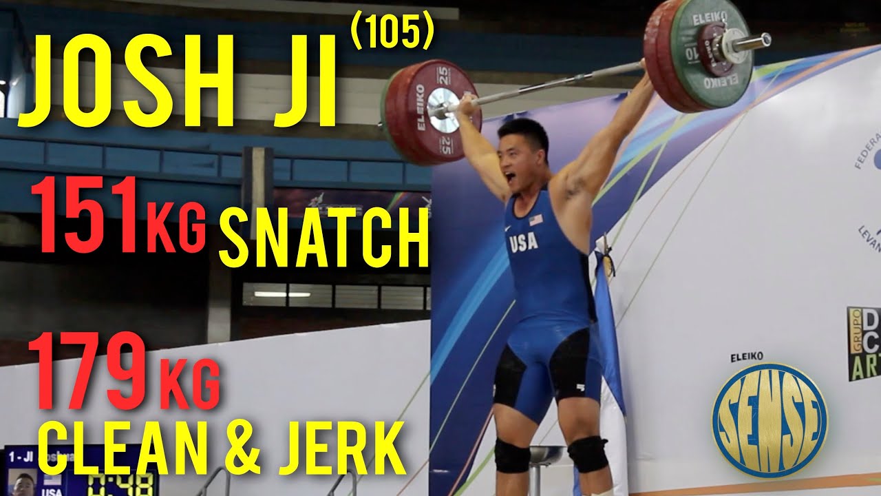 Joshua Ji (105) - 151kg Snatch + 179kg Clean and Jerk at Junior Pan Ams ...