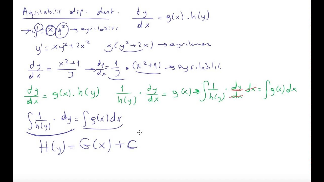 29) Kalkülüs 2 - Diferansiyel denklemler , birinci mertebeden ...