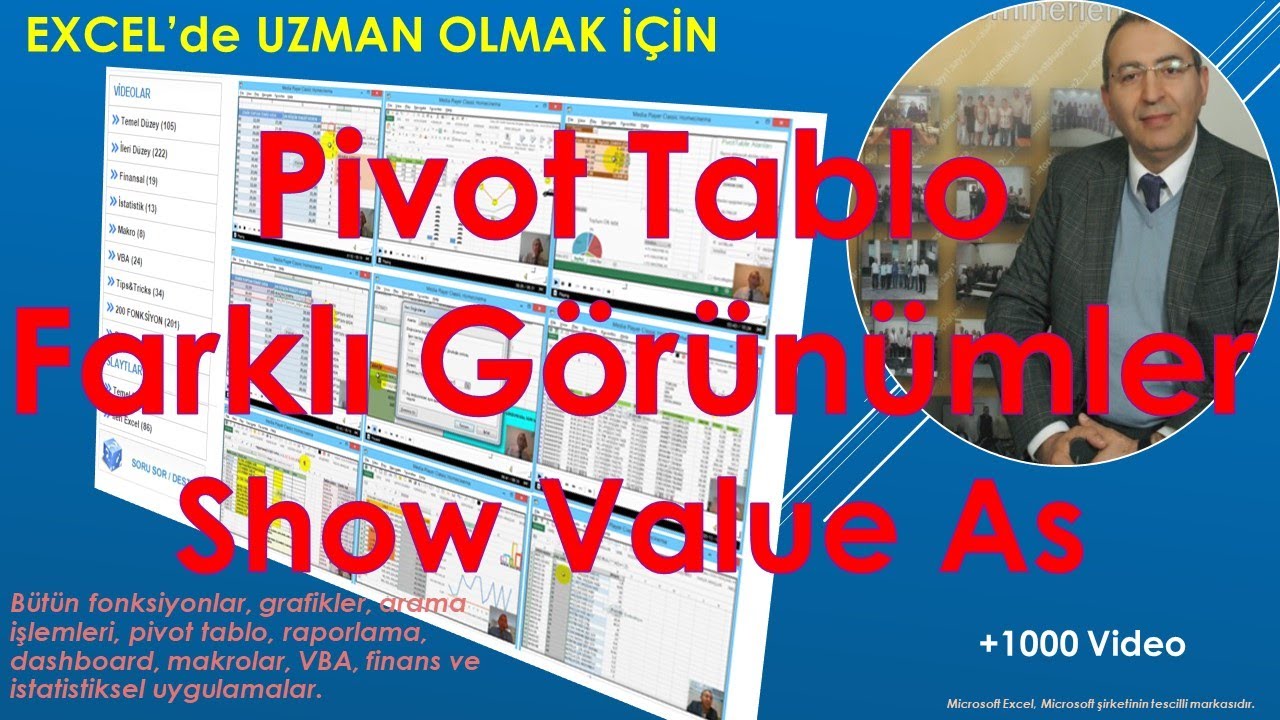 Excel Pivot Tablo - Farklı Değer Gösterimleri (Show Value As) - YouTube