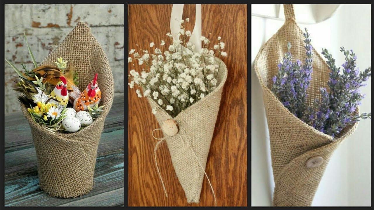 Burlap Work /Jute crafts decoration ideas - YouTube