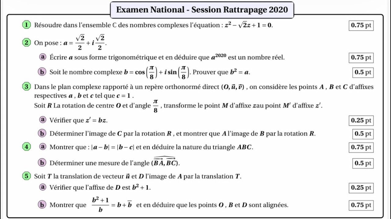 Nombres complexes : Session rattrapage 2020 - YouTube