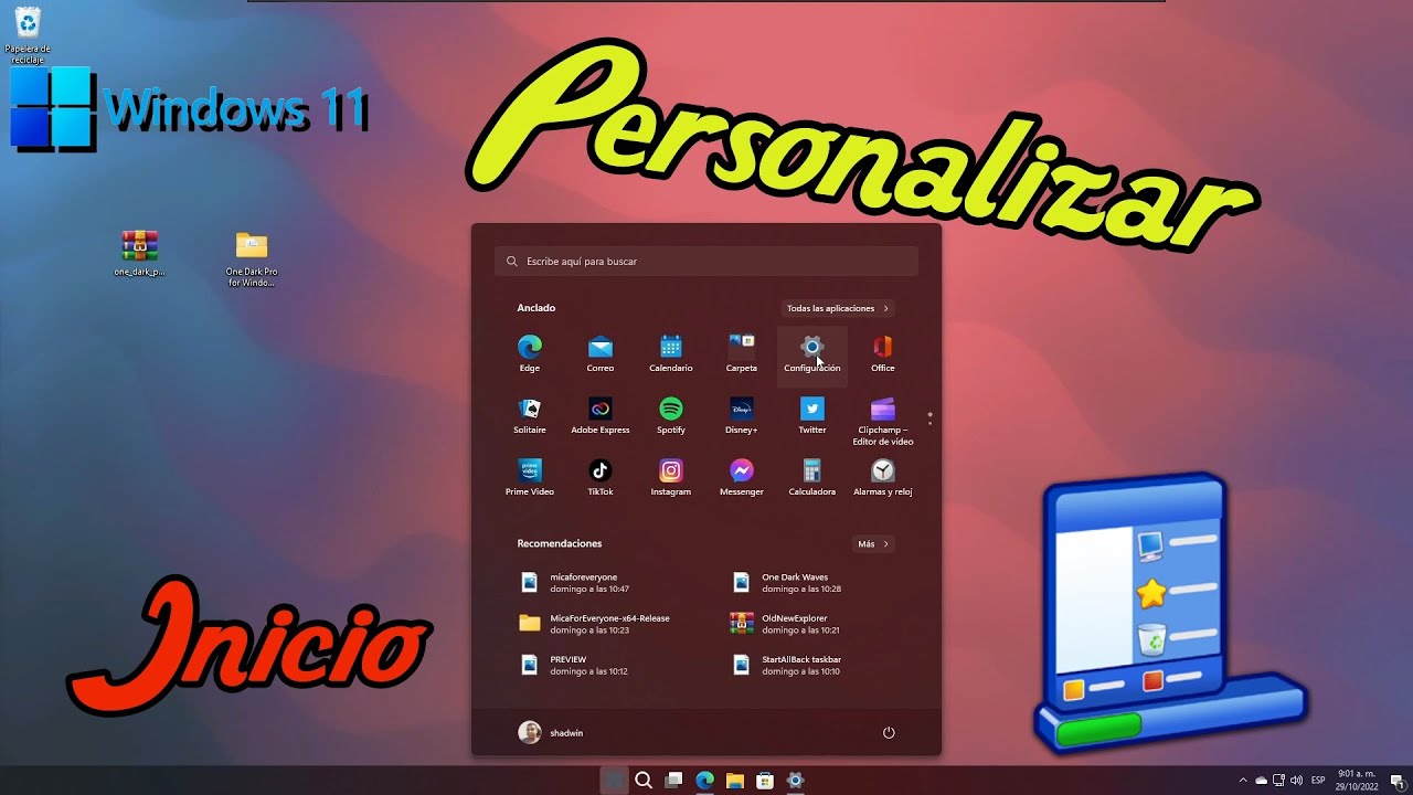 Como Personalizar El Menu Inicio de Windows 11 - YouTube