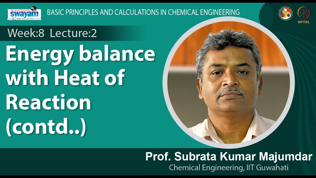 Lec 25 : Energy balance with heat of reaction (contd..) - YouTube