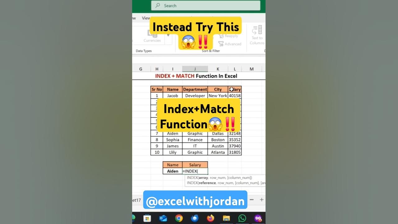 Index Match Function‼️ #excelhacks #excel #excelshortcuts #exceltips #exceltricks #365 # ...