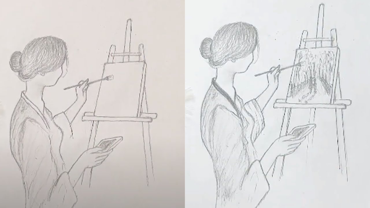 How to draw a Girl || girl painting on canvas drawing || Drawing ...