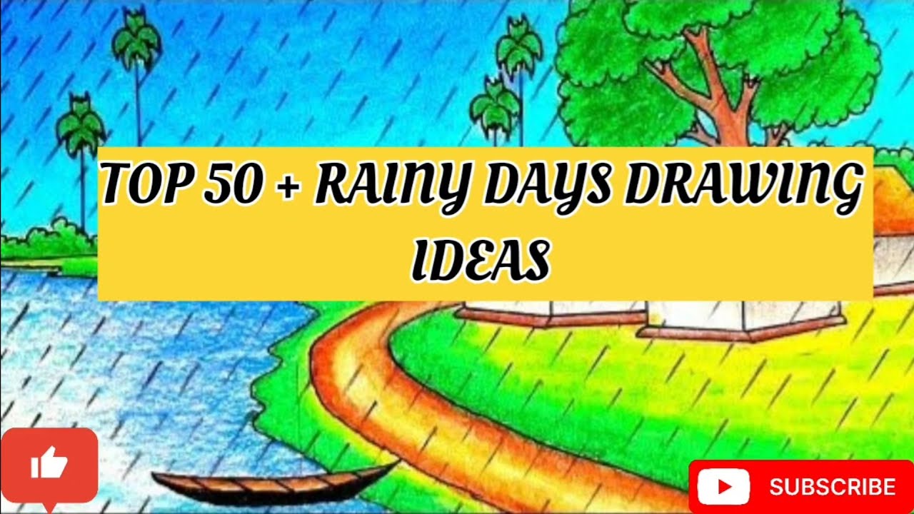 RAINY DAYS SCENERY DRAWING IDEAS | VERY EASY RAINBOW SCENERY DRAWING ...