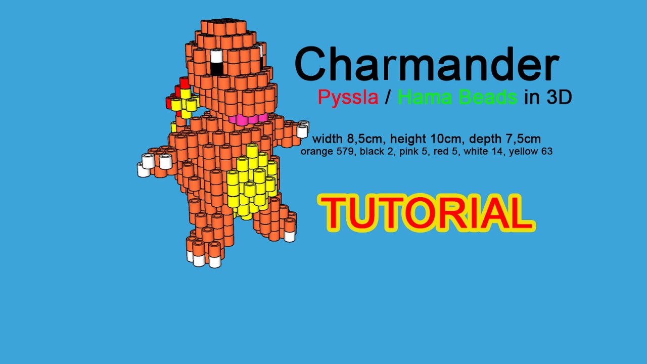 Tutorial Pyssla Hama Beads in 3D del Pokemon Charmander - YouTube