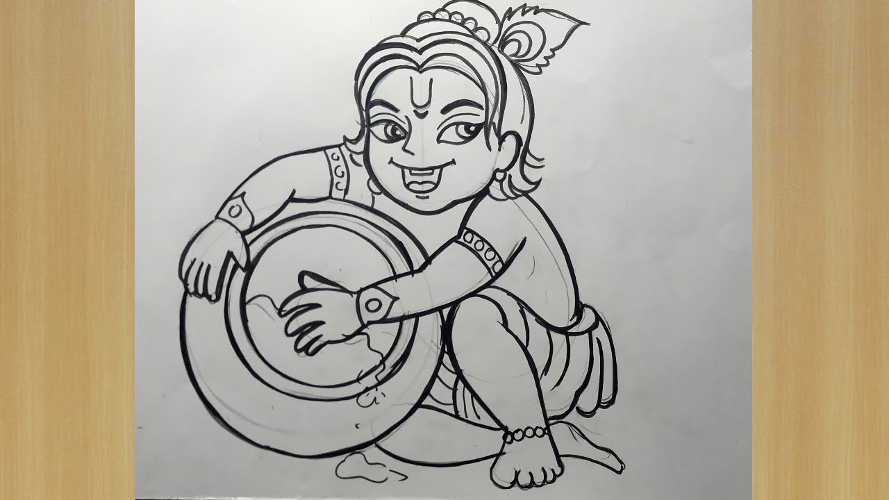 very easy line art bal krishna,krishna thakur drawing,how to draw bal ...