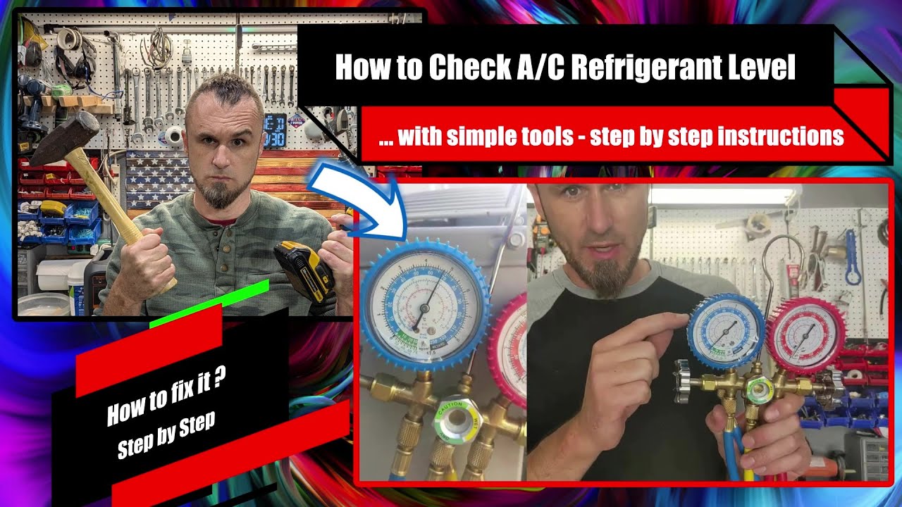 How to use AC gauges and check refrigerant R22 level 6 min Easy ...