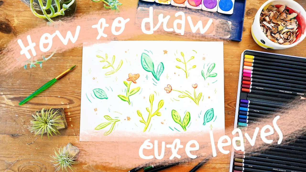 How to Draw Cute Leaves | Draw with Me Colour Pencil and Watercolour ...
