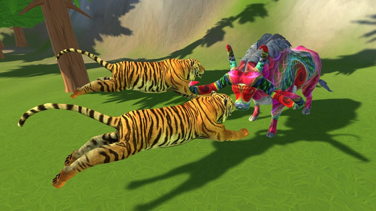 Tiger vs Cow Fight Cow Cartoon ziraffe Animal Revolt Battle - YouTube