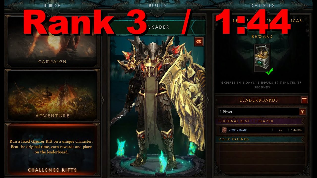 Diablo 3 Challenge Rift 343 NA - Rank 3 - 1:44 [Season 30] Raw Footage ...