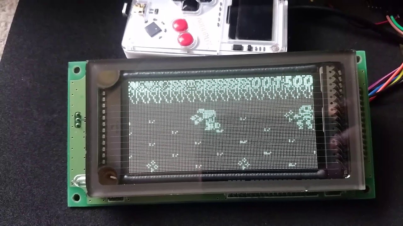Playing Arduboy games on Noritake-Itron GU128X64-800B VFD display - YouTube