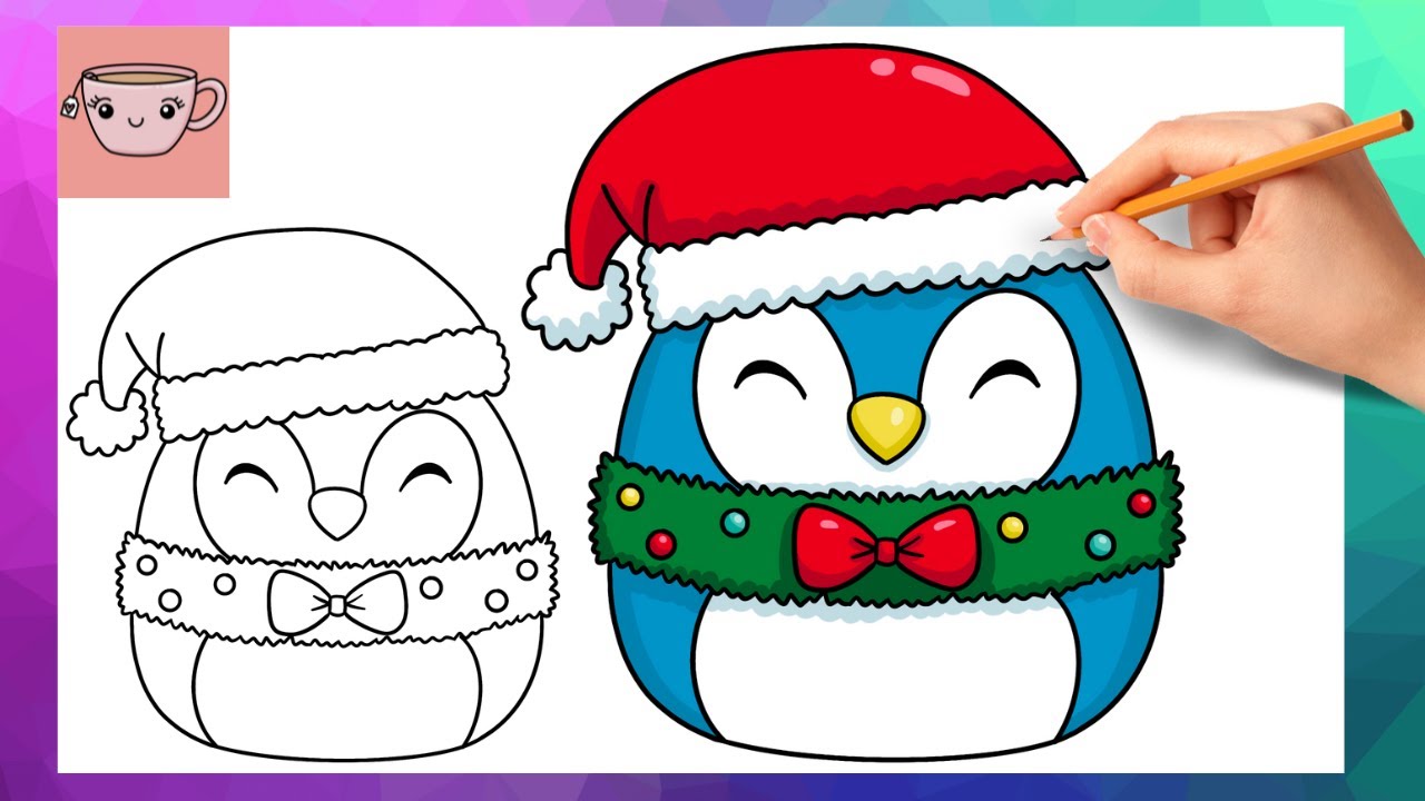 How To Draw Christmas Squishmallows - Puff The Penguin | Cute Easy ...