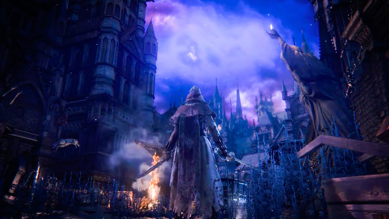 Bloodborne - Yharnam Streets Ambiance [PREVIEW] (church bell, crackling ...