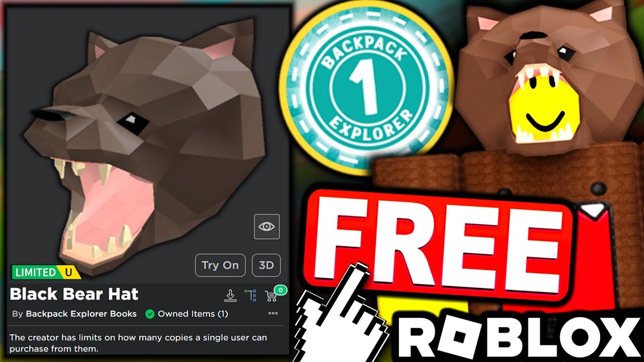 FREE UGC LIMITED! HOW TO GET Backpack Explorer Black Bear Hat! (ROBLOX ...