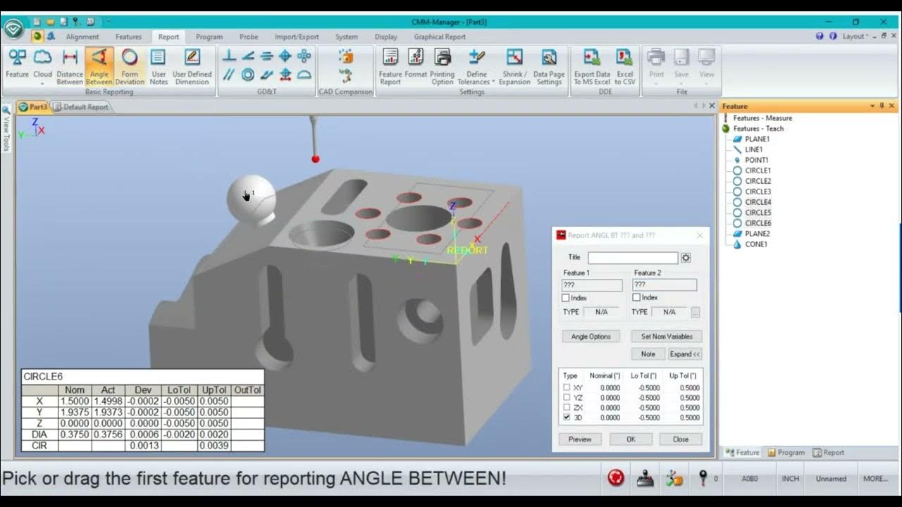 CMM Manager select features for reporting constructing alignment - YouTube