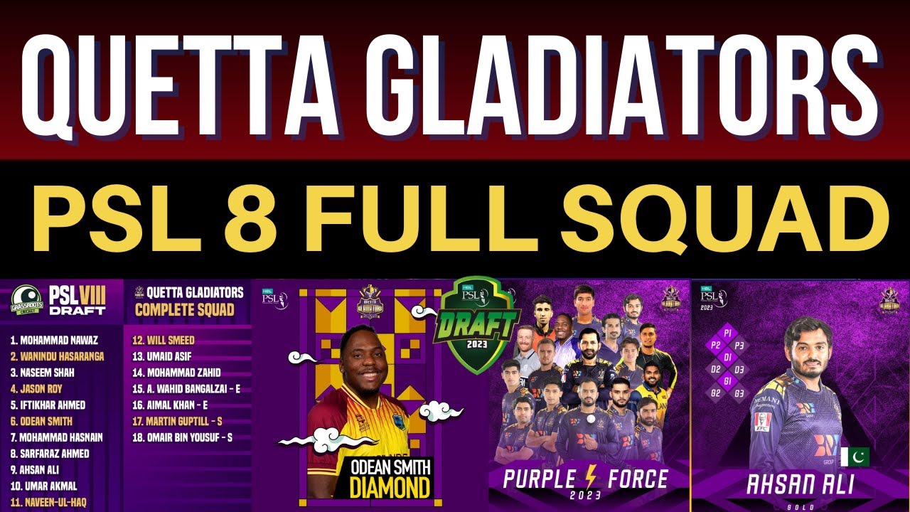 QUETTA GLADIATORS PSL 8 FULL SQUAD | PSL 8 Draft | Quetta Gladiators ...