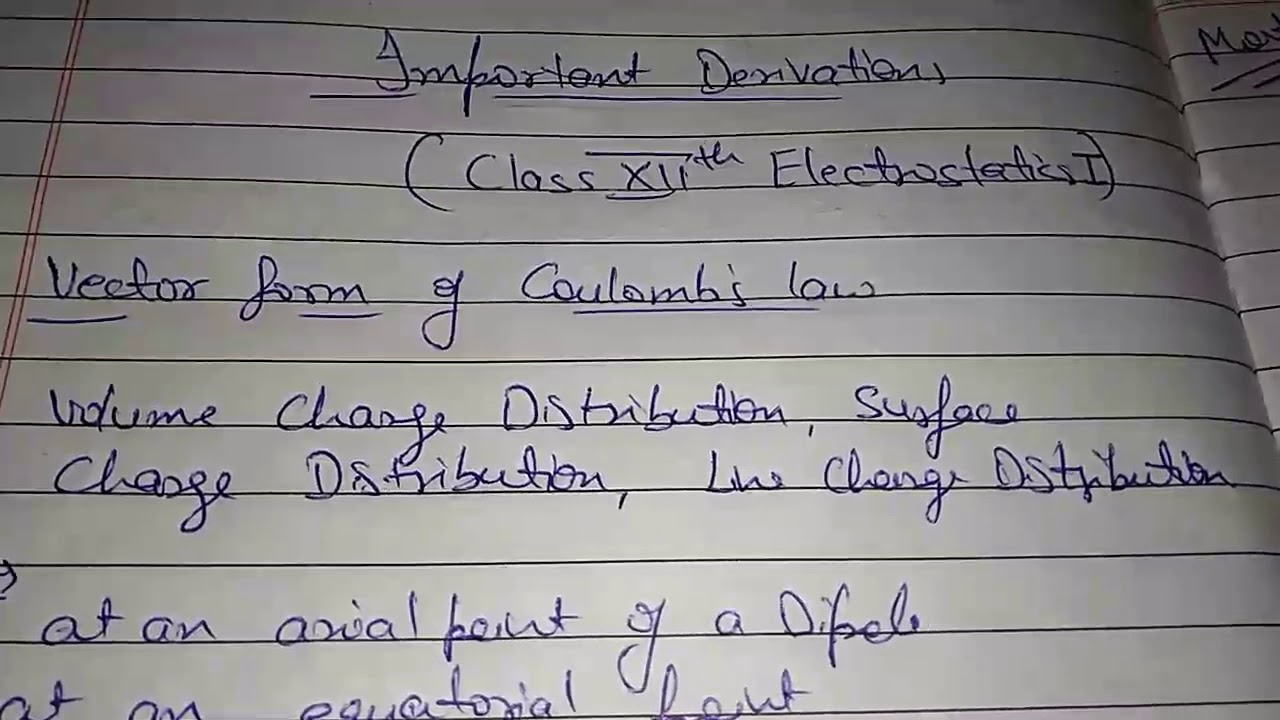 Important derivations Electrostatics class 12 | important derivation ...