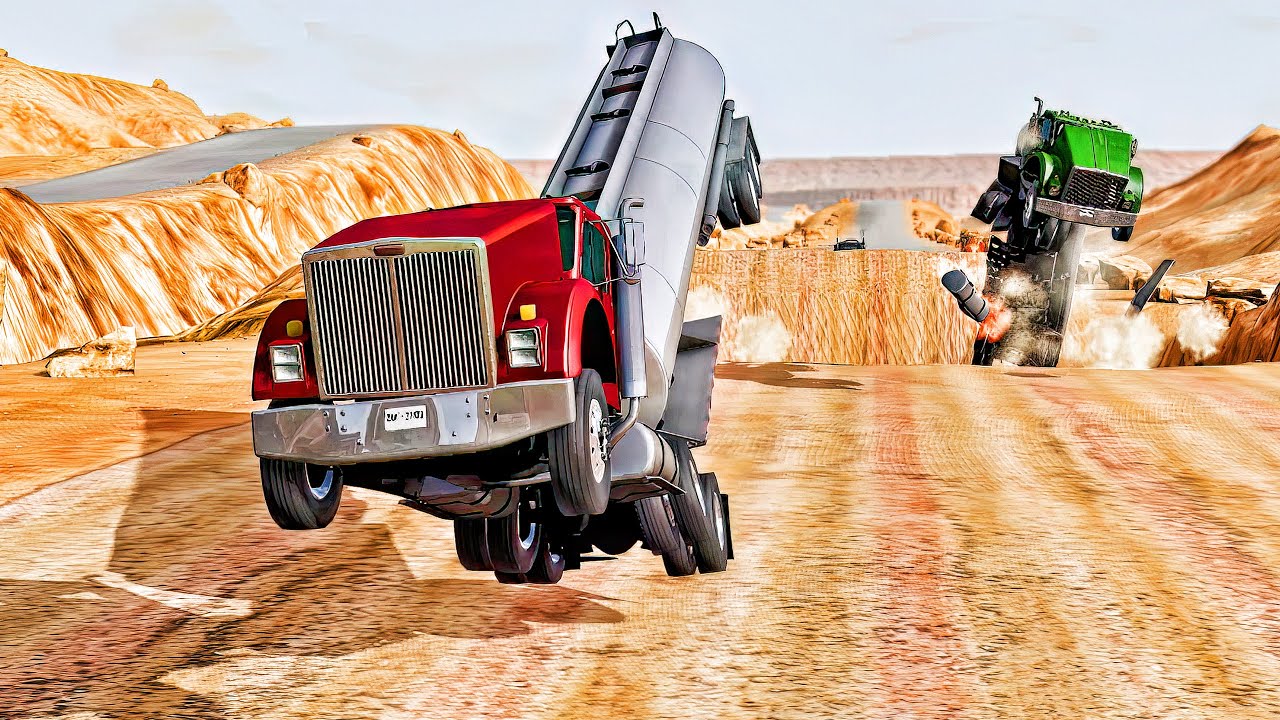 Big Rig Race On a Broken Road #1 Tanker Trailer Truck BeamNG Drive 🚗 ...