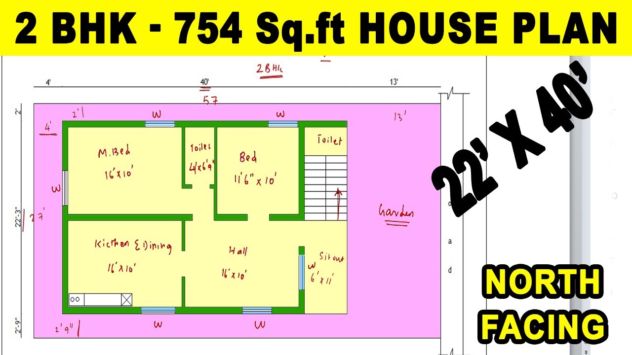 1.8 cent house plan | 2BHK house plan | east facing plan | 754Sq.ft ...