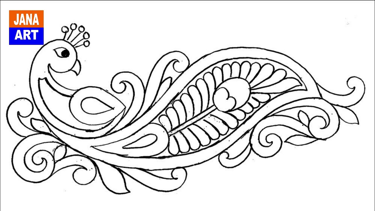 How To Draw Hand Embroidery Peacock Border On Tracing Paper - YouTube