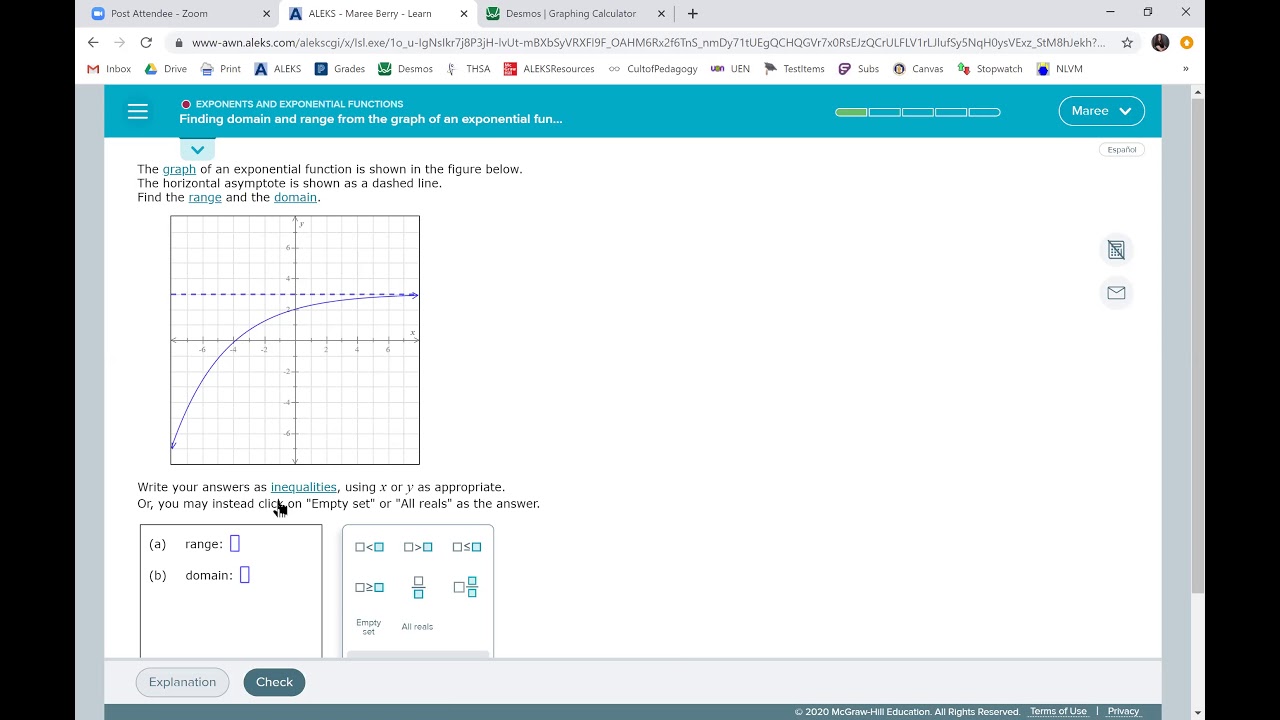 Finding domain and range from the graph of an exponential function ...