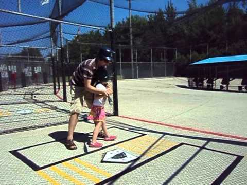 Addy and Daddy in the batting cages - YouTube