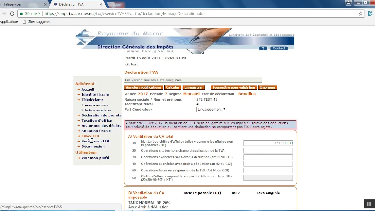 DEPOT DE DECLARATION TVA EN EDI DGI DES IMPOTS - YouTube