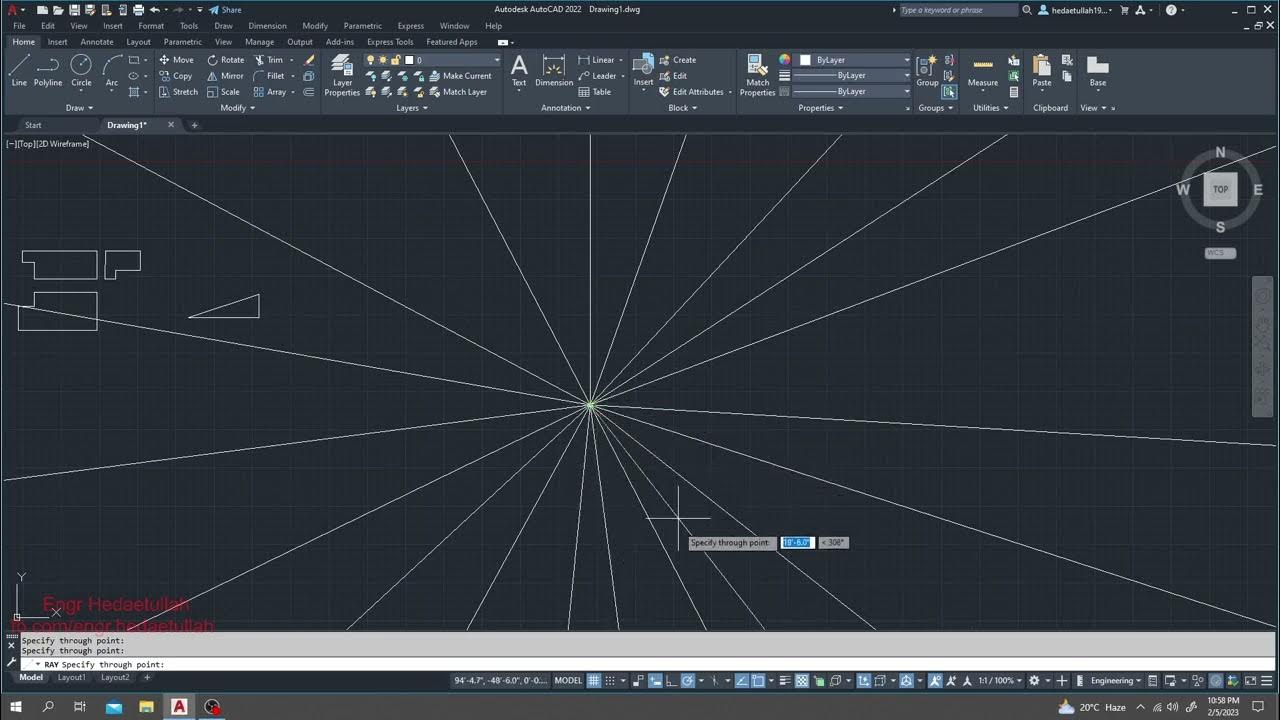 3.4 Autocad 2025 tutorial for beginners (Step by Step) - Draw line using Ray Line Command - YouTube