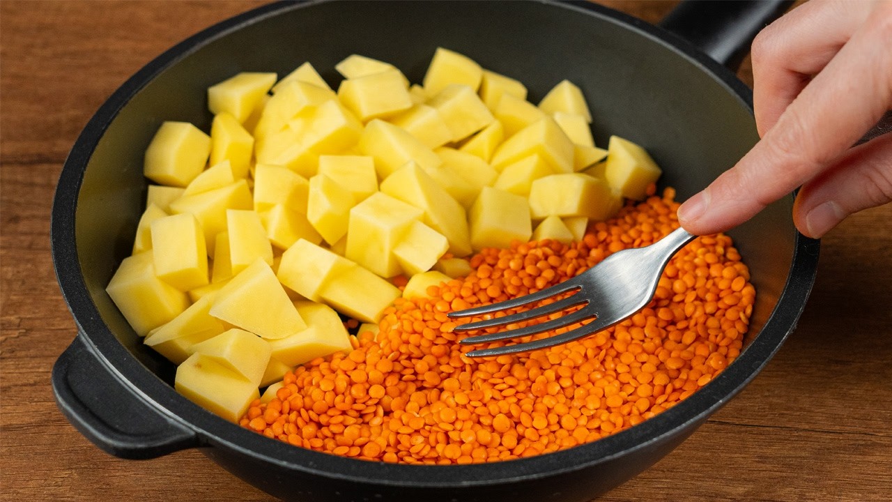 1 cup lentils and 4 potatoes! I make it almost every week! Simple and ...