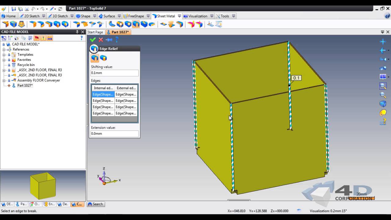 TopSolid7 : Sheet Metal by Edge Relief - YouTube