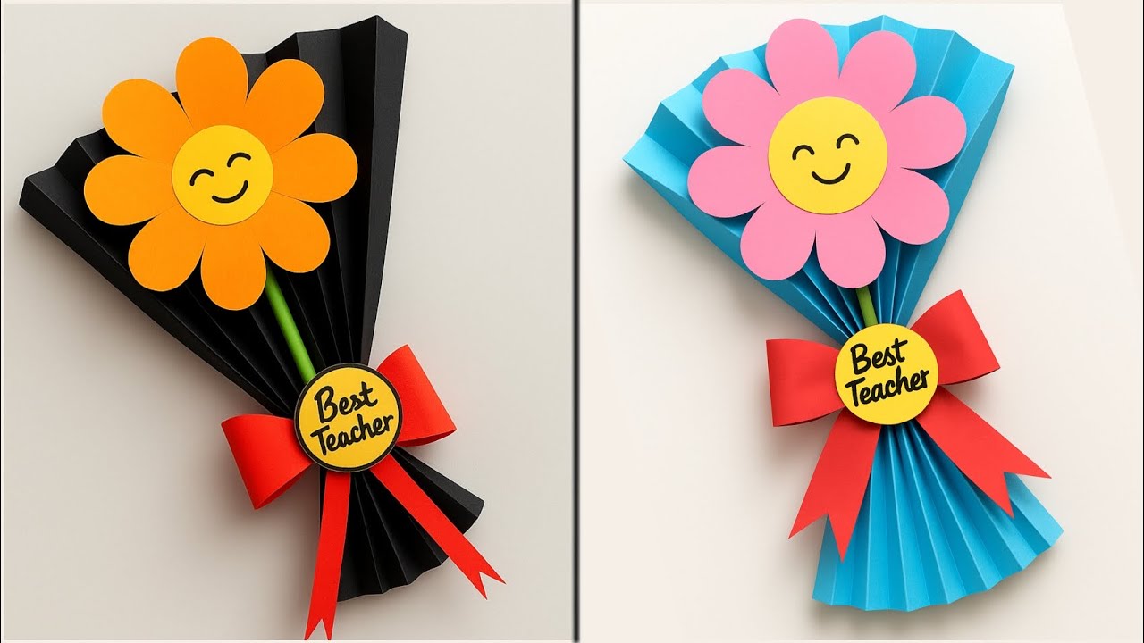 Cute Teacher's Day Gift / Paper Flower Bouquet / DIY Handmade Teacher's Day Gift/ Teachers Day ...