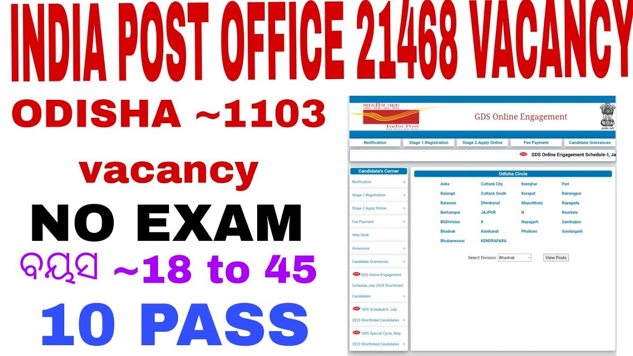 POST OFFICE GDS ABPM 21468 VACANCY||INDIA POST GDS ABPM 10 PASS job in ...