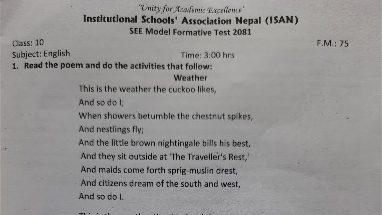 ISAN ENGLISH SEE Question,SEE Model Formative Test 2081 - YouTube