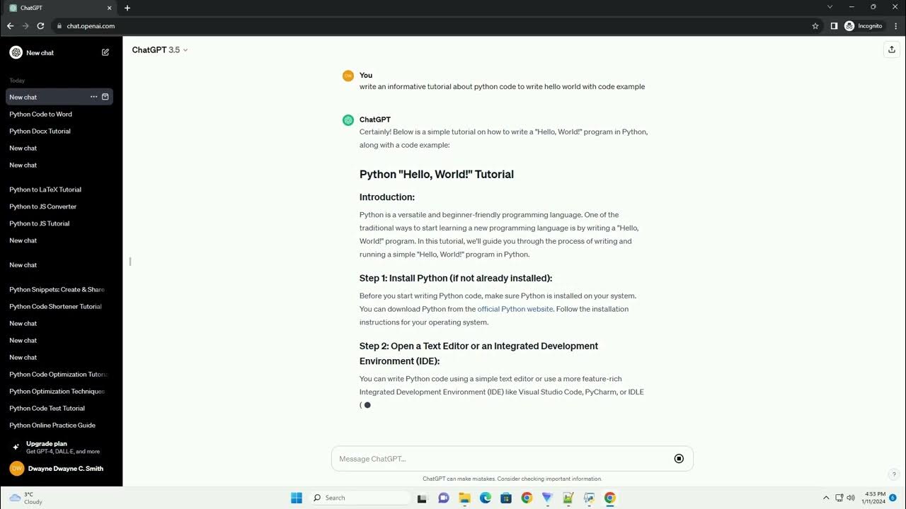 python code to write hello world - YouTube